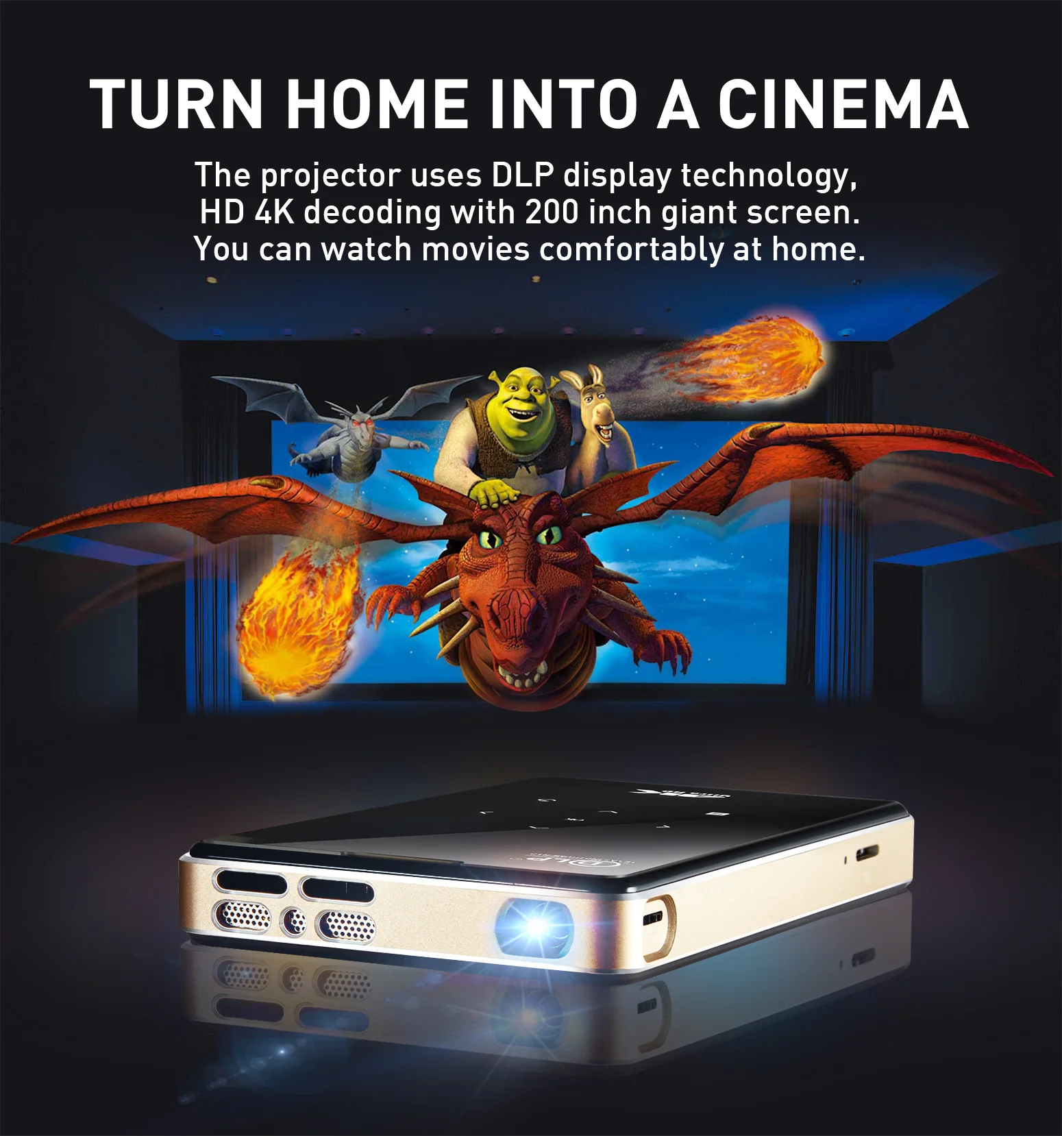 P09 DLP Mini Projector - 4K HD LED with 20000 Hours Life