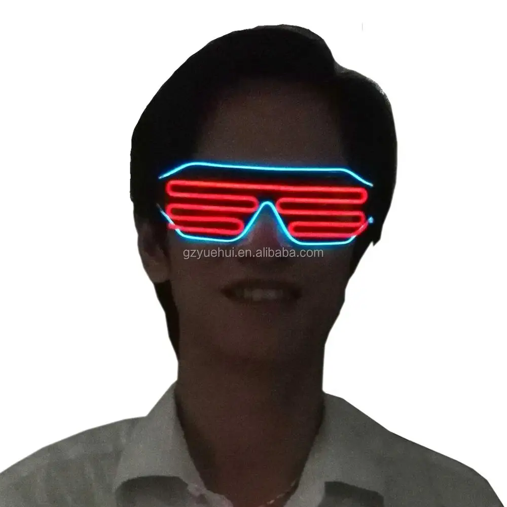 Double Colors El Wire Led Neon Glowing Flashing Shutter Shaped Glasses ...