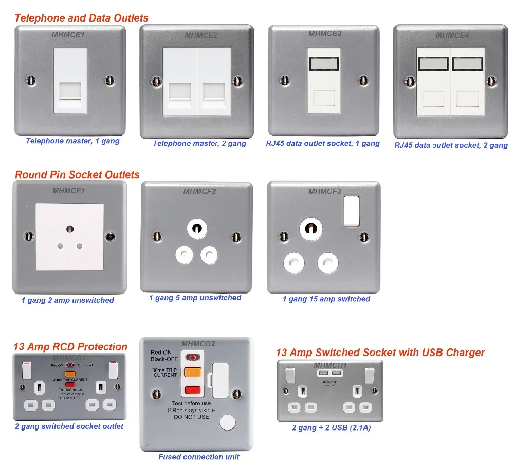 Wall Mounted Metal Clad Switch Bs Socket Wiring Accessories /13 Amp Rcd ...