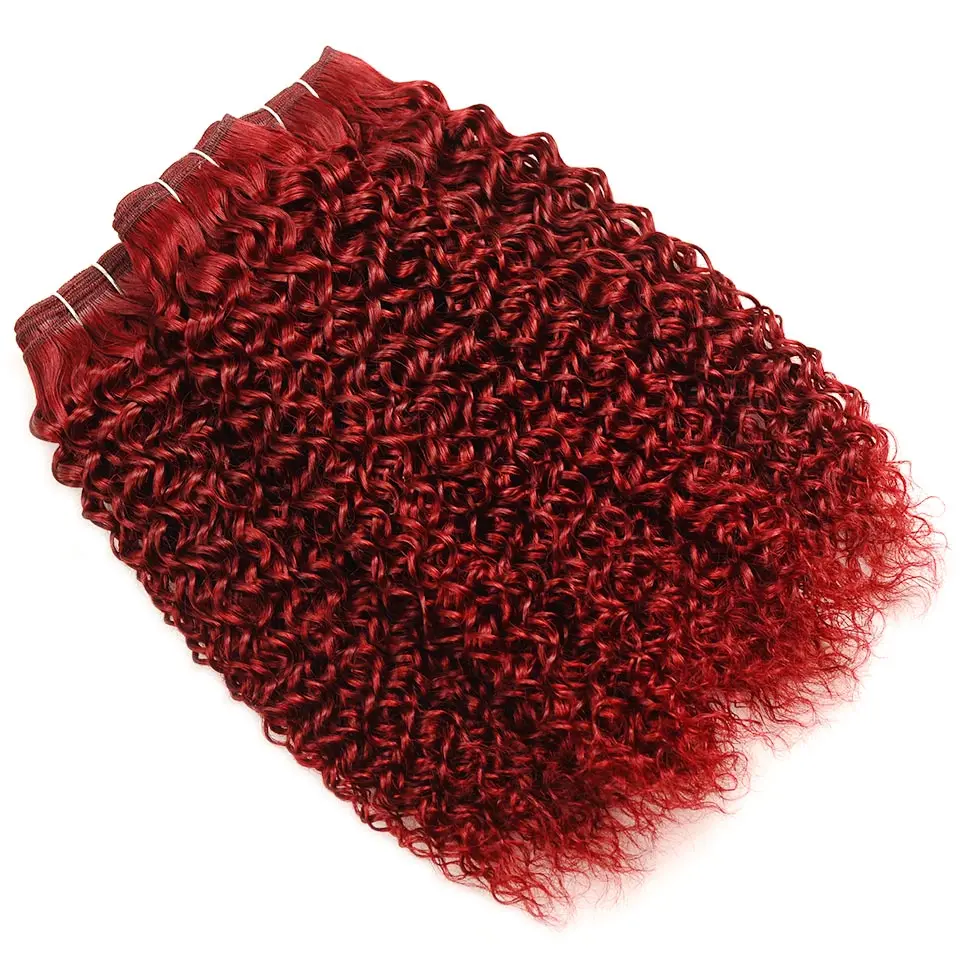 Red Bundles With Closure Burgundy 99J Brazilian Kinky Curly Human Hair ...