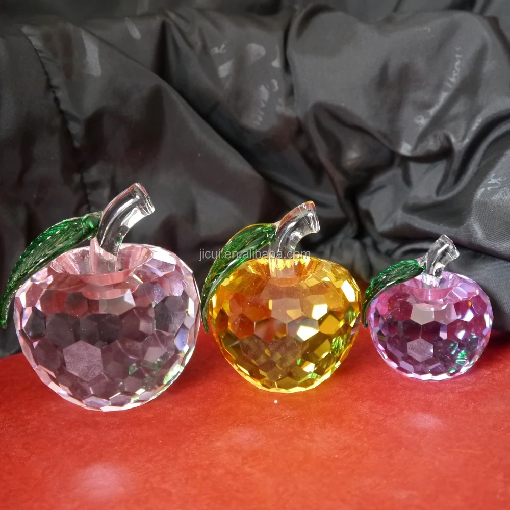 Cheap Crystal Apple With Green Leaf,Clear Crystal Apple For Wedding ...