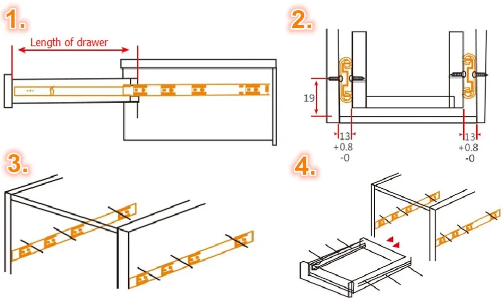 High Quality Bottom Mount Drawer Slides - FGV Powder Coated