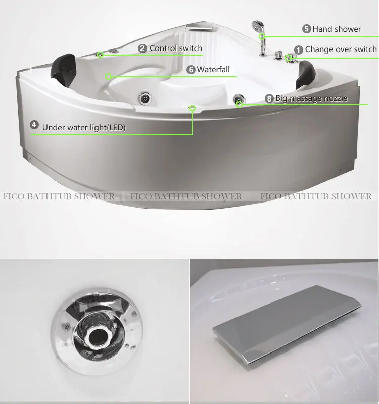 FICO Half-Round Corner Bathtub - Jacuzi Spa Tubs for 1 Person