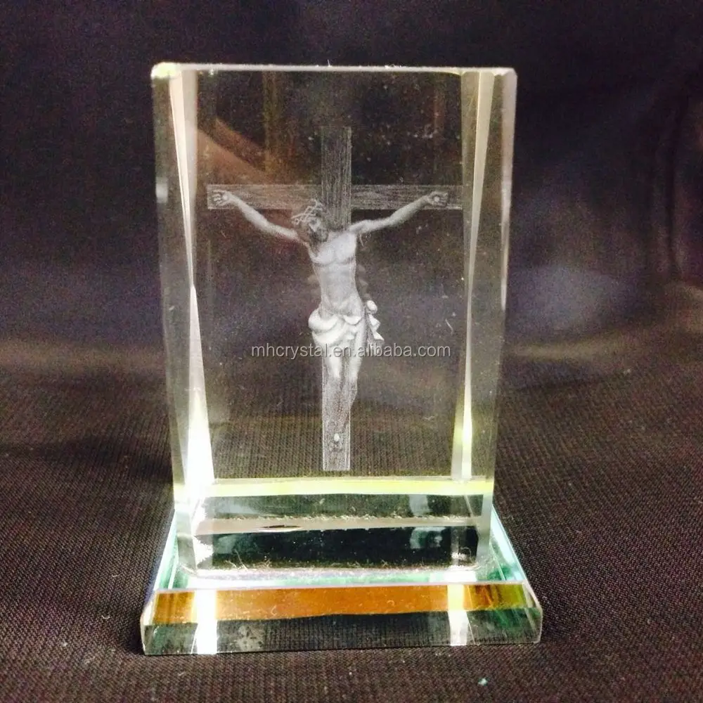 3d Art Religious Jesus Crucifix Cross Crystal Glass Laser Cube Mh-f0438 ...