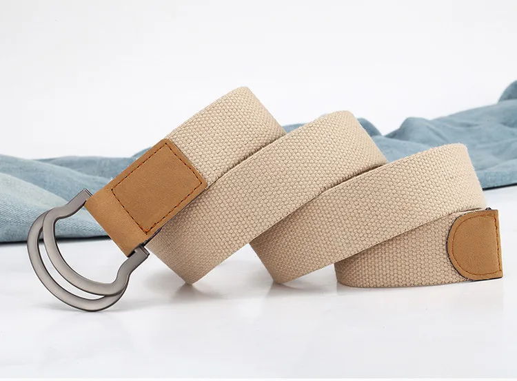 Unisex Double D Ring Webbing Woven Fabric Belts Canvas Cotton Belt