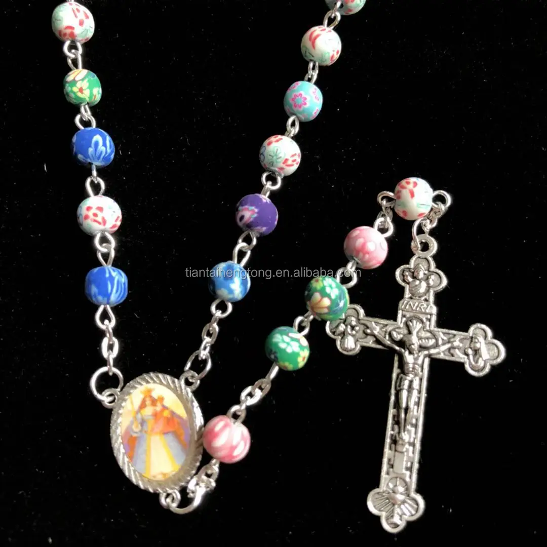 6mm Plastic Bead Rosary With Rubber Centerpiece and Jesus Cross ...