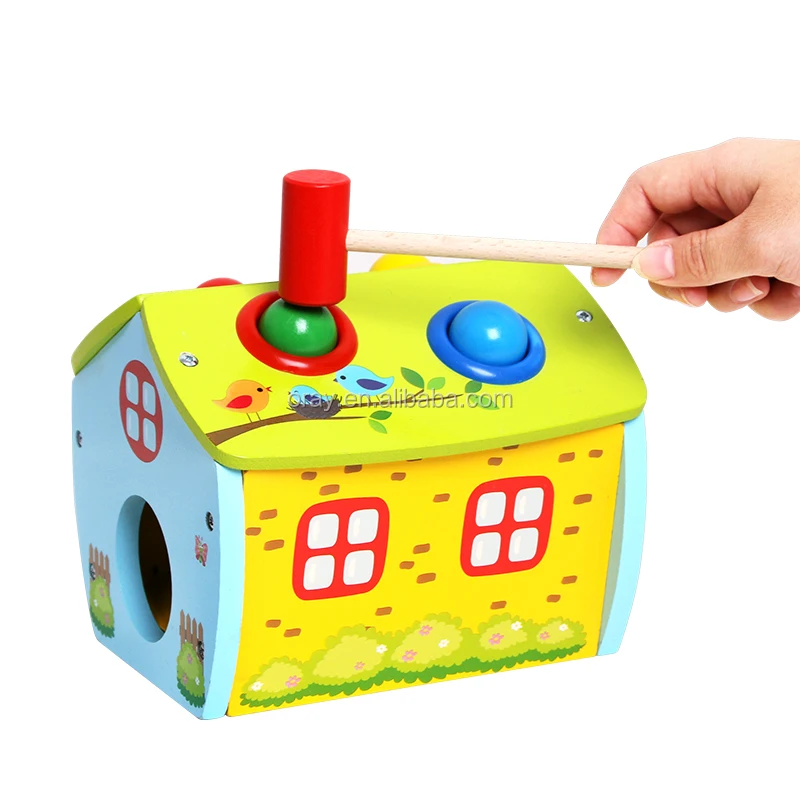 Kids Baby Hammering Wooden Ball Hammer Box Colorful Knock Geometric ...