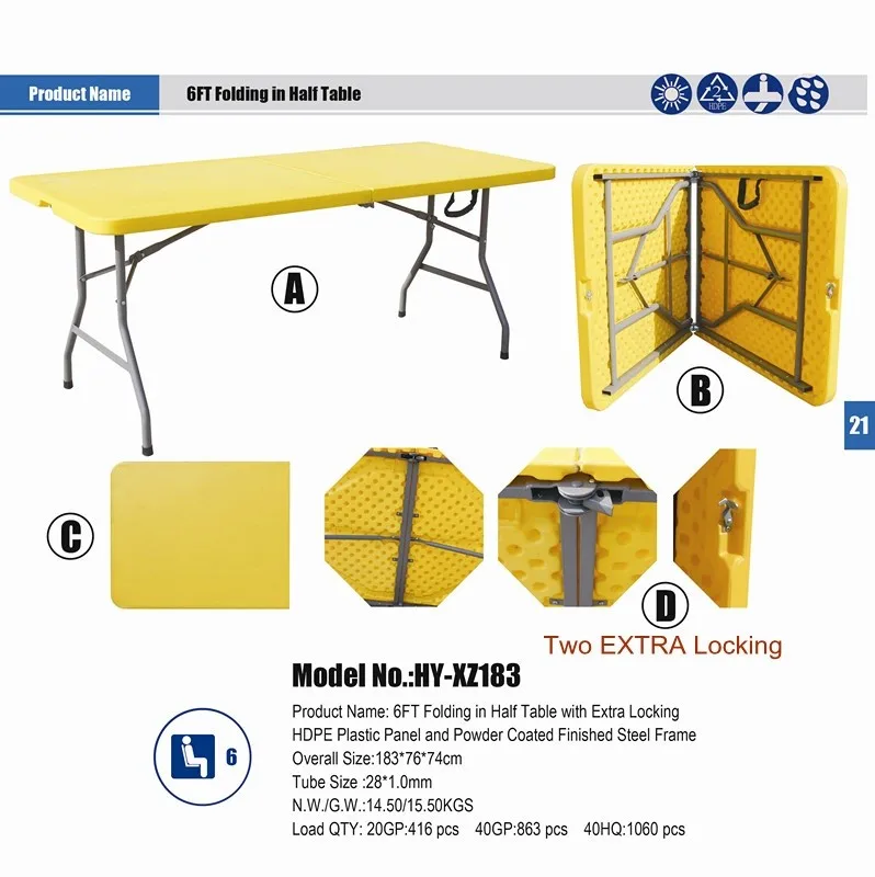 Hotsale Portable 6ft Rectangle Plastic Folding In Half Table With Lock ...