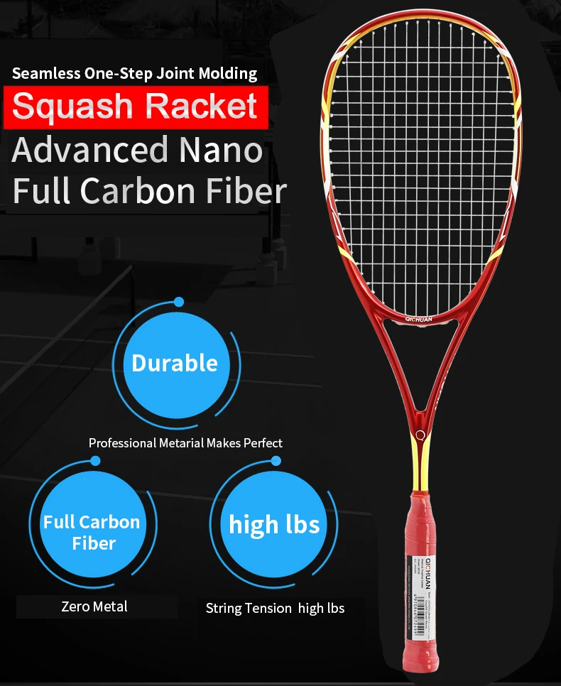 QICHUAN Custom Full Carbon Fiber Squash Racket - 2 Years Warranty