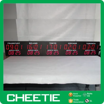 Red Led Digital Date Display Time Wall Mounted World Clock For Hotels ...