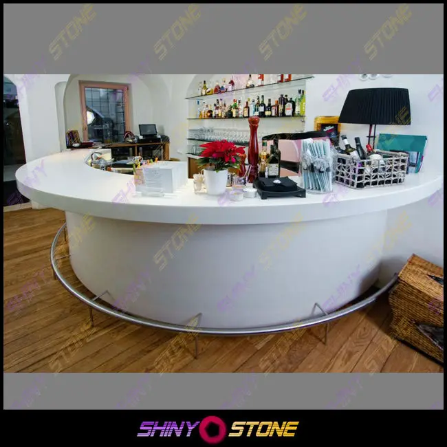 Elegant Snow White Round Bar Design Acrylic Solid Surface Small Home ...