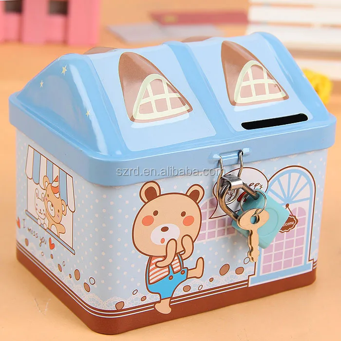 Customized Plastic Coin Bank with Lock/house Shape Coin Box for Kid/tin ...