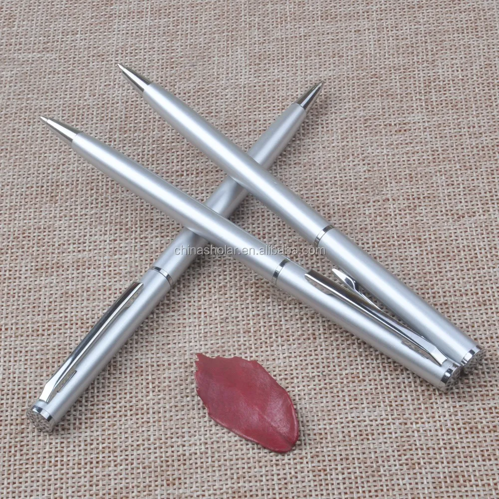 High Quality Promotional Slim Silver Stainless Steel Ball Pen For Gift ...