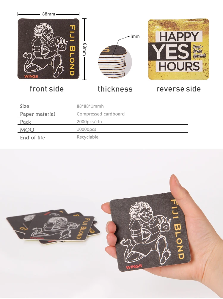 Eco-friendly Square Absorbent Paper Cup Coasters