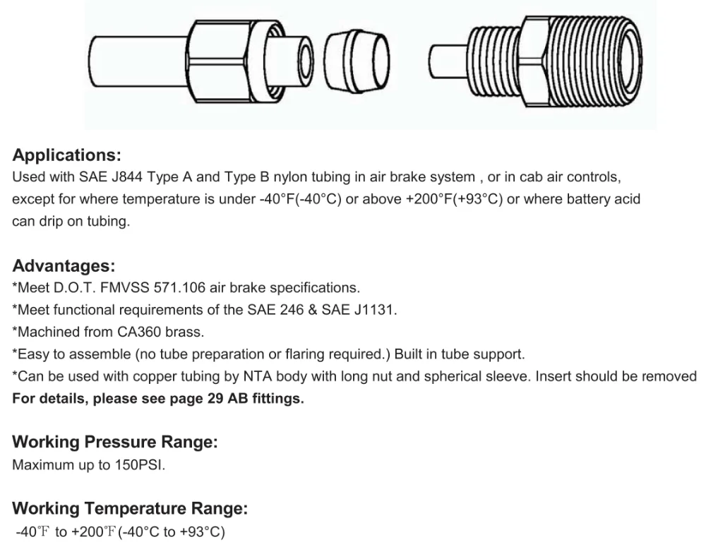 Sleeve Ferrule Sae/dot Air Brake Brass Fittings For Nylon Tube Od 1/8 ...