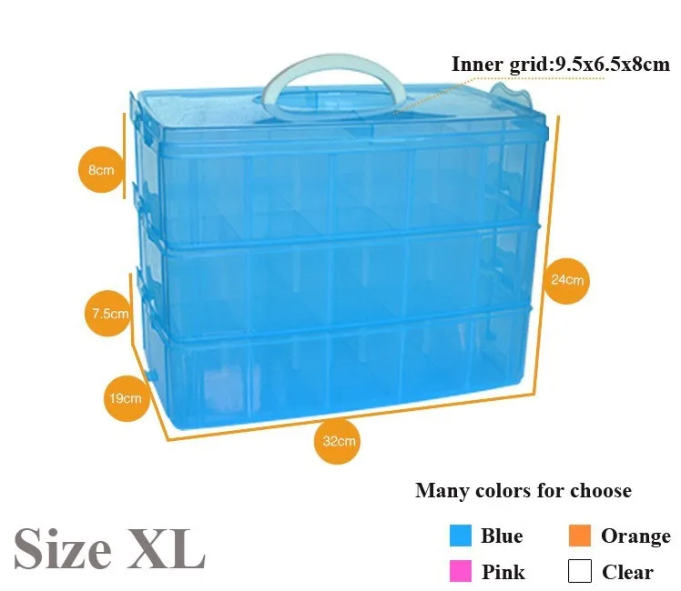 32cm Xl Size Three Layers Clear Portable Plastic Tool Organizer ...