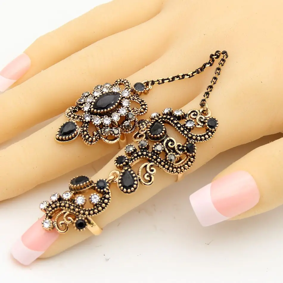 Vintage Flower Turkish Rings Adjustable Size Women Colorful Resin ...