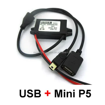 12v To 5v Usb Female + Mini P5 Usb Male Car Power Charger Adapter Step ...