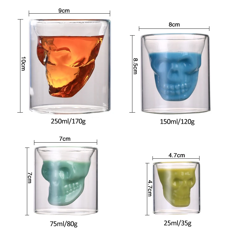 Double wall crystal skull head shape shot glass for Halloween gifts ...