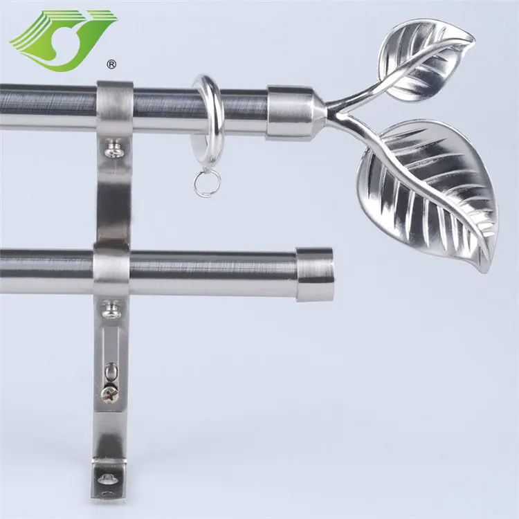 Custom Shower Curtain Rod Double Track Curtain Rods Leaf Finial Sets ...