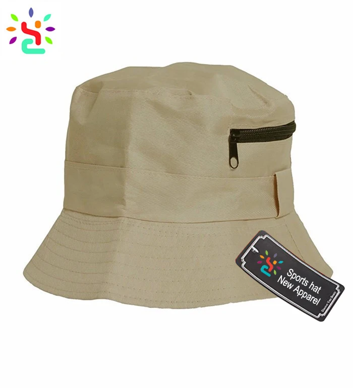 Unisex Bucket Hats With Zipper Pocket Hat Sun Cap No String Fishing Hat ...