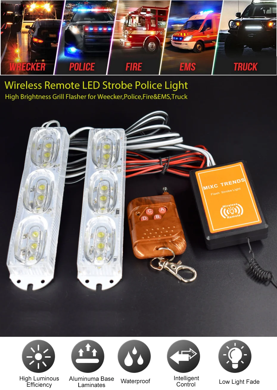 Wireless Remote Control Emergency Strobe Warning Lights 2x9 Leds 18w ...