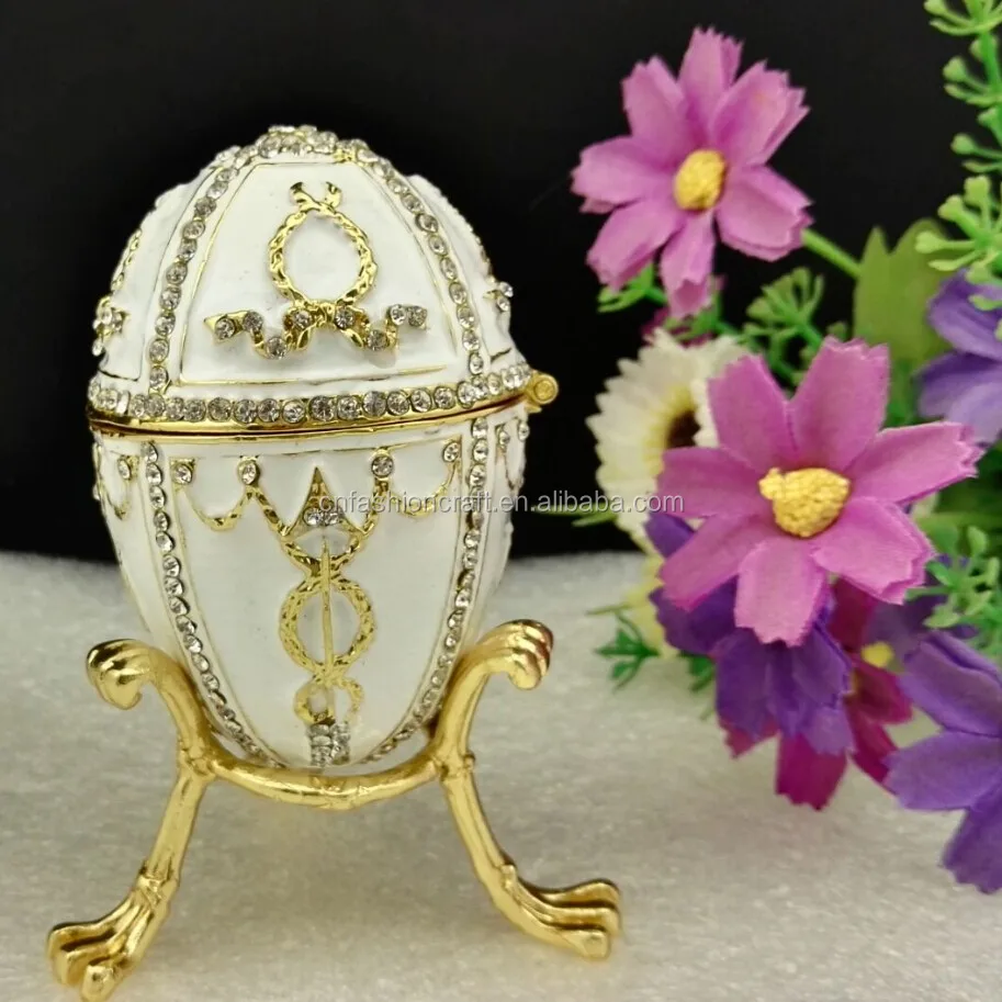 White Color Egg Shape Jewelry Gift Boxes - Faberge Inspired