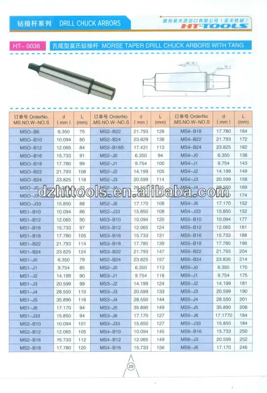 Morse Taper Drill Chuck Arbors With Tang Din 238 Ms6-j6 - Buy Drill ...