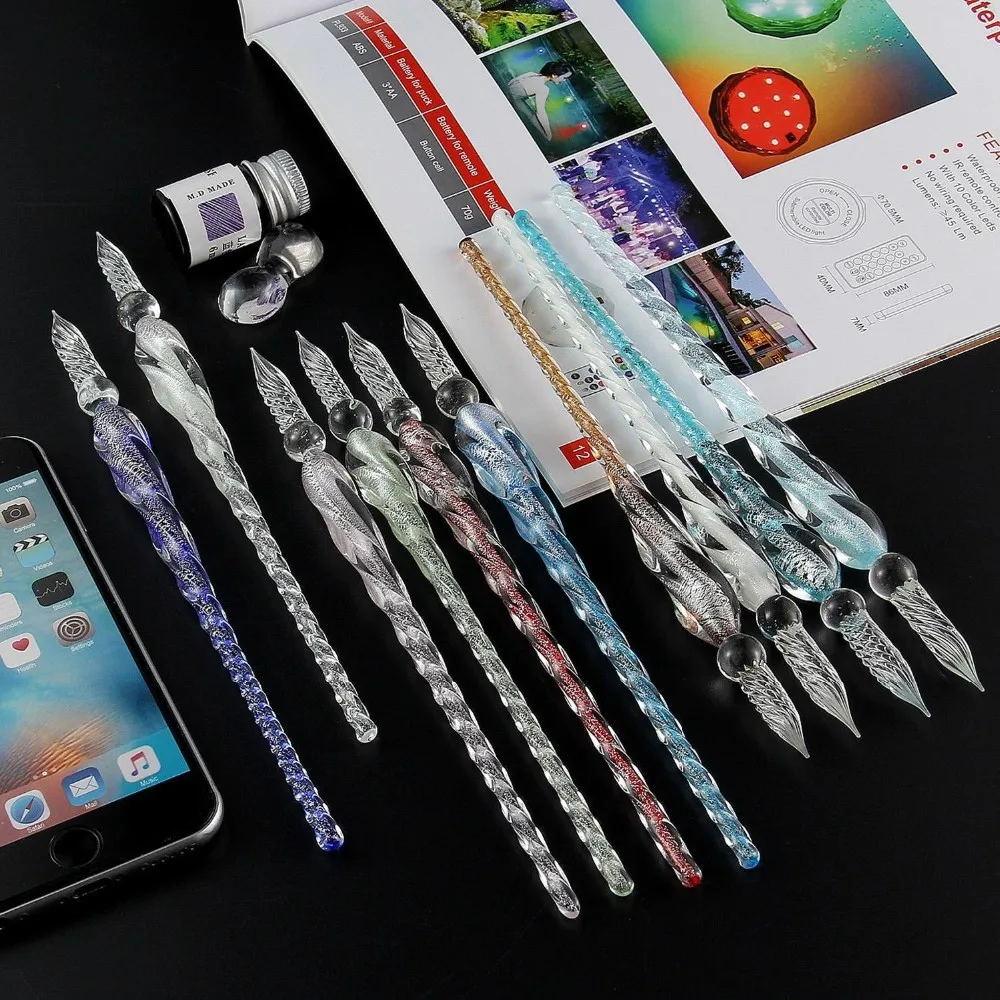 Pawaca Crystal Glass Dip Pen Glass Calligraphy Dip Pen Glass Signature Pen Business Present With