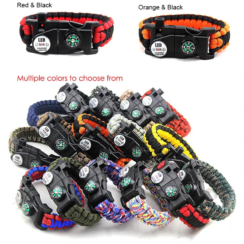Survival Led Light Whistle Buckle Paracord Rope Charm Bracelet ...