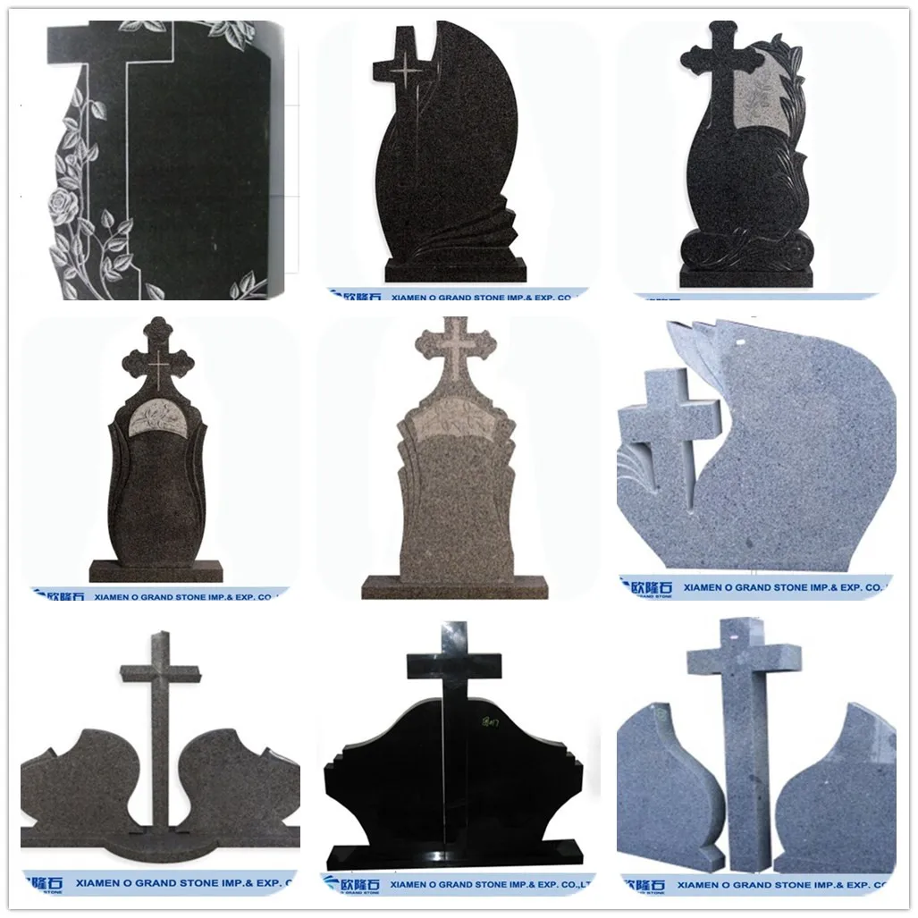 Christian Cross with Flower Cemetery Headstone - Upright