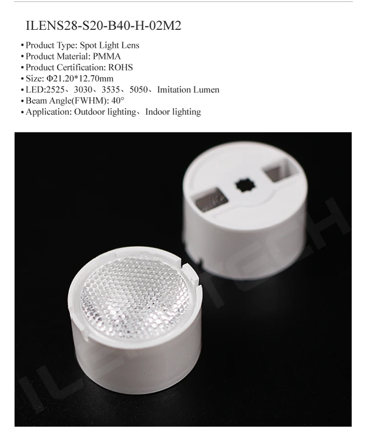 ILENSTECH 40 Degree PMMA LED Lens - Anti-Glare Optical Lens