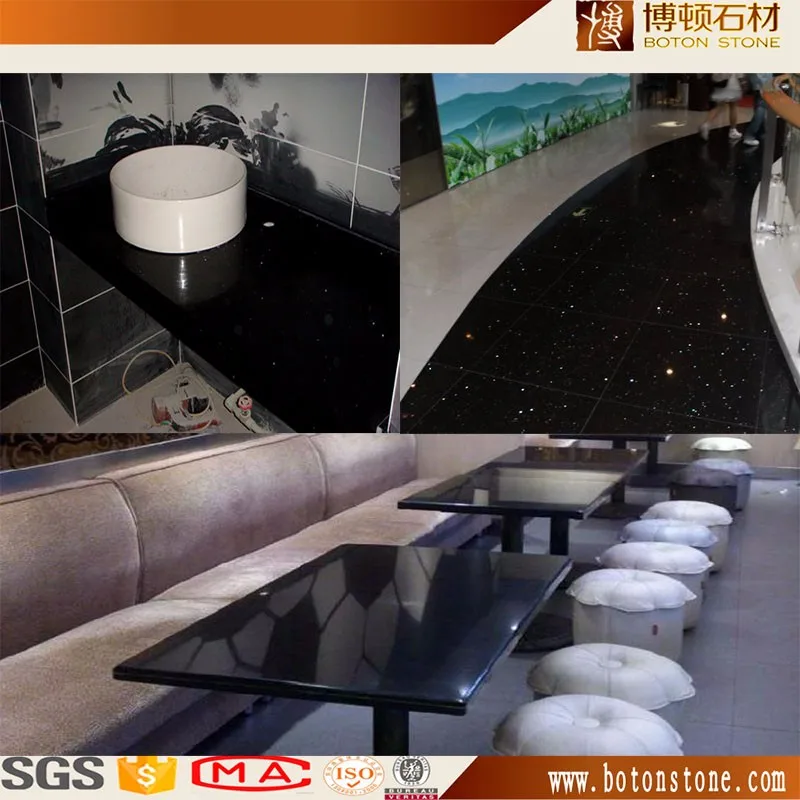 Artificial Stone Polished Black Galaxy Marble Inlay Black Quartz Stone ...