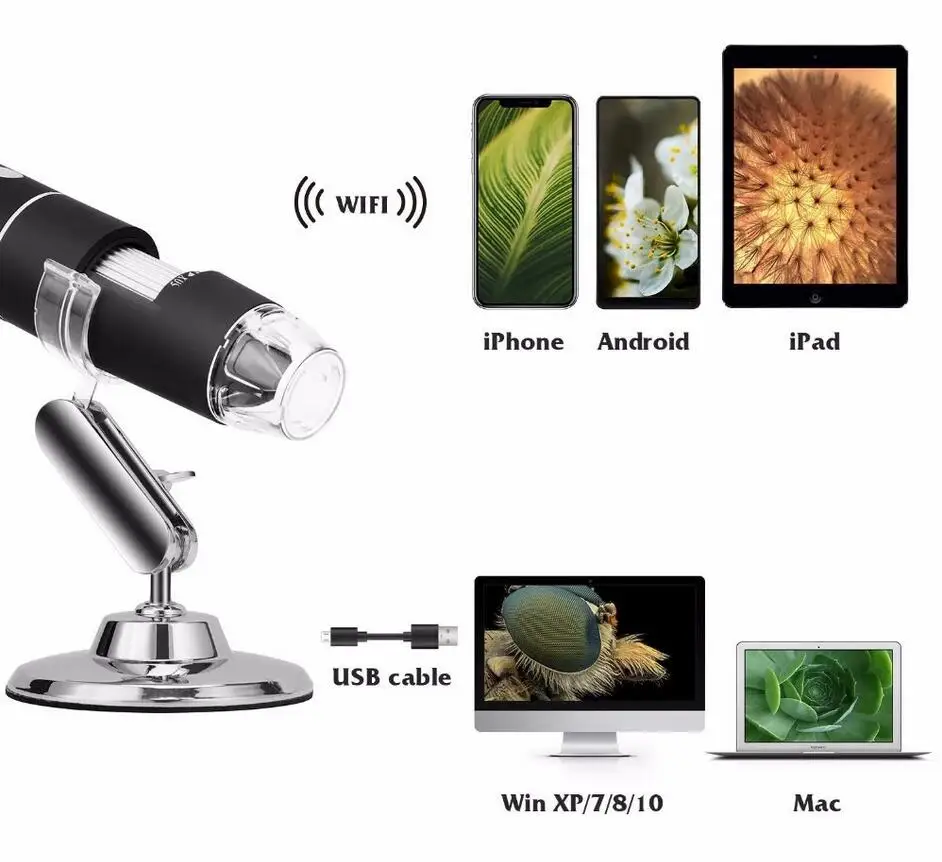 2MP Portable Wifi USB Digital Microscope - 50x-1000x Magnification