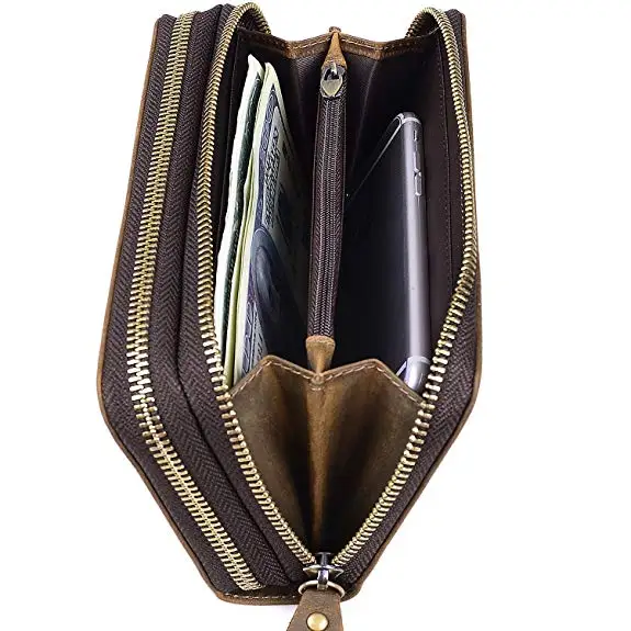 Leather Wallet Double Zip - Versatile & Stylish Clutch