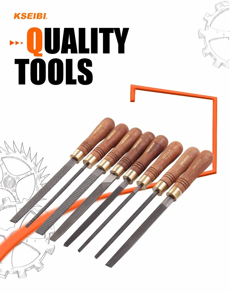 Kseibi Wooden Handle Steel & Rasp 8inch Hardened Hand Steel File Set ...