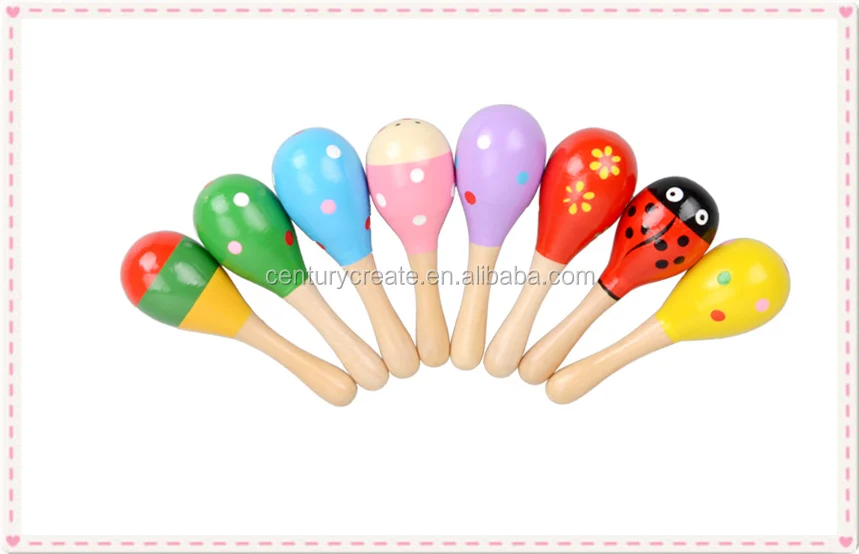 Cartoon Educational Baby Toys Wooden Sand Hammer Ball Maraca - Buy ...