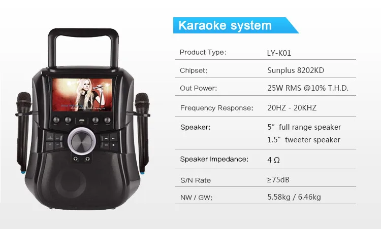 7" Lcd Display Ktv Karaoke Machine With 2 Wireless Microphones Cd ...