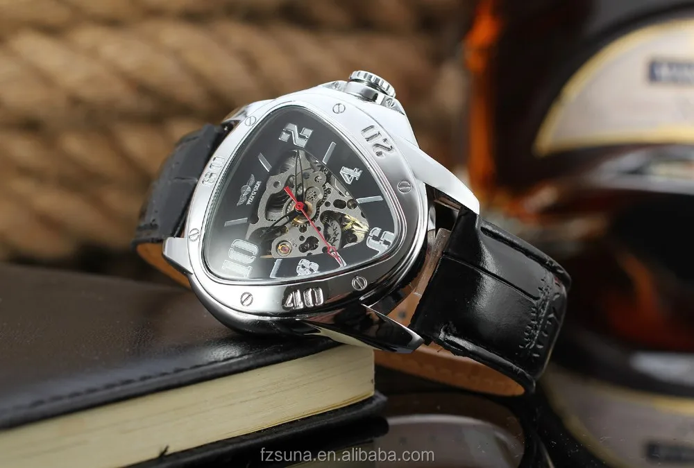 New Style Vogue Triangle Shape Luxury Skeleton Leather Mechanical T ...