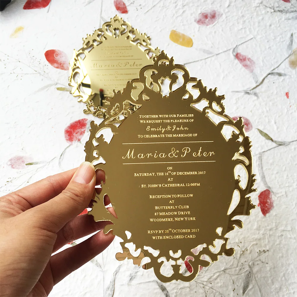 Luxury Vintage 5x7inch Engraved Golden Mirror Acrylic Wedding ...