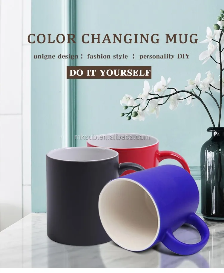 Round Handle Color Changing Sublimation Tumblers 11oz Gloss Sublimation ...