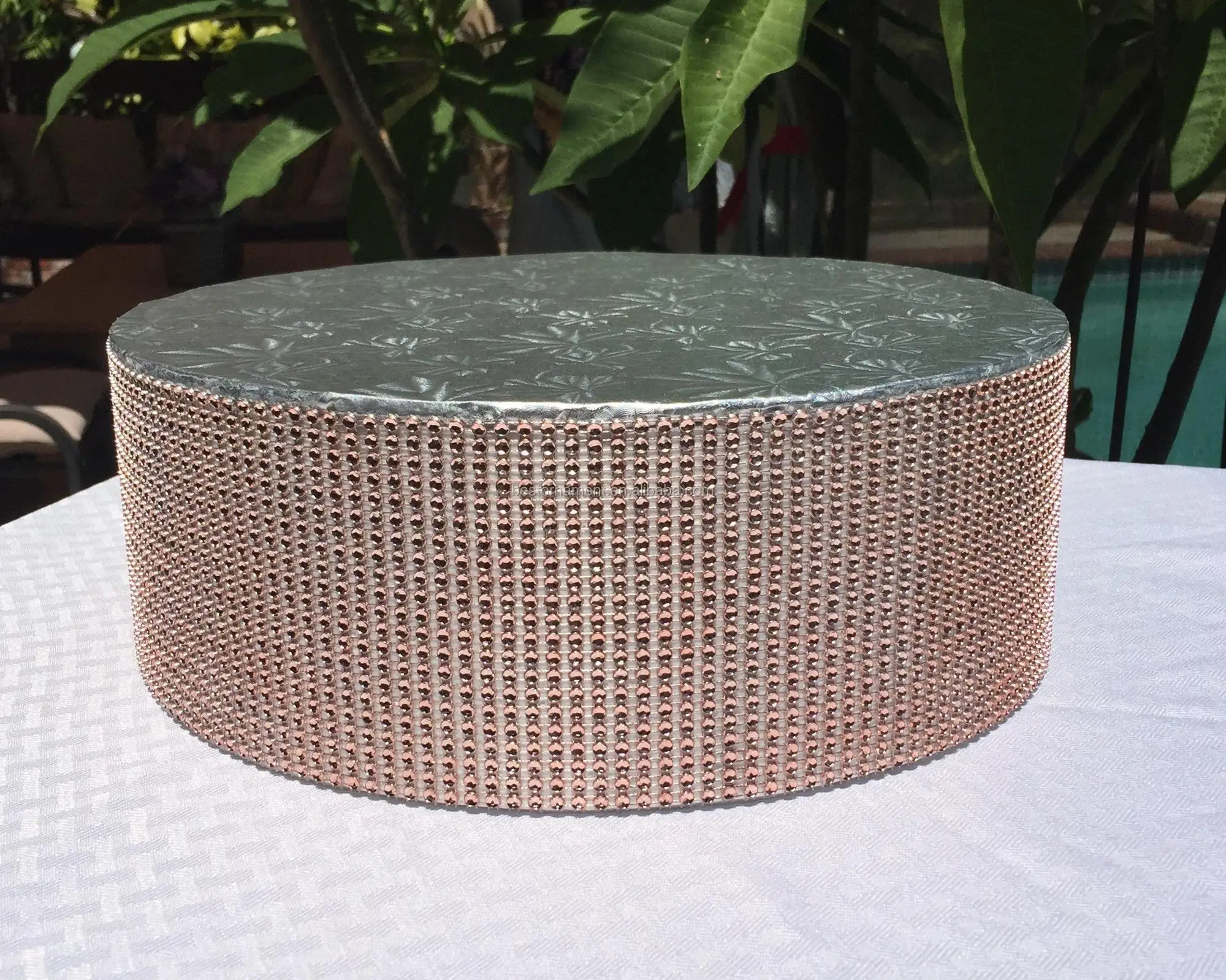 Rhinestone 4" Tall Styrofoam Wedding Cake Stand - Sustainable & Gold