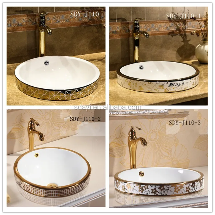 Ceramic Bathroom Luxury Golden Wash Basin Gold Color Wash Sink - Buy ...