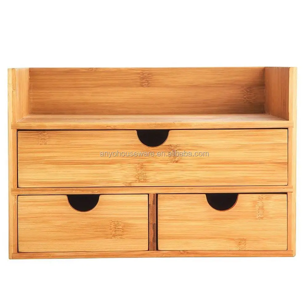 Natural Bamboo Desktop Organizer 3-tier Mini Desk Multifunction ...