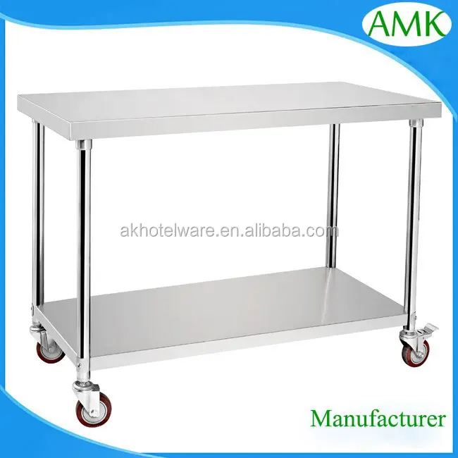 Factory Custom Size Double Layers Mobile Work Table Stainless Steel ...