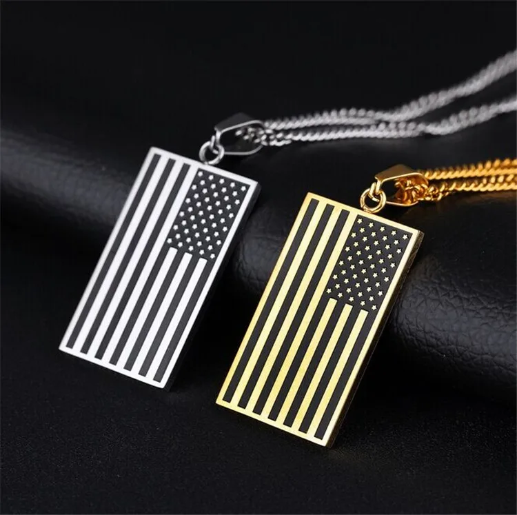 Usa Flag Necklace Gold Plated Stainless Steel Usa American Pendant ...