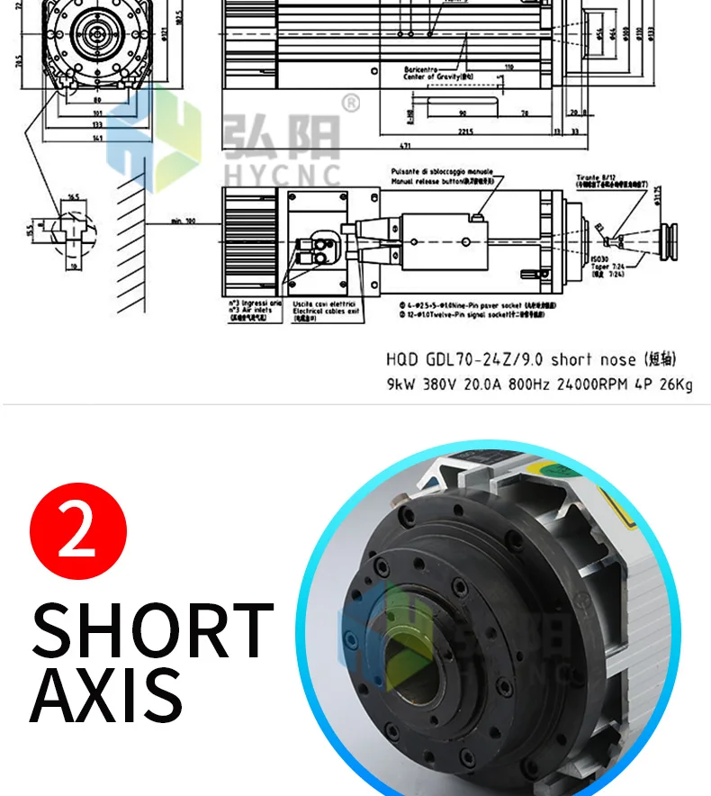 Hqd Atc 9.0kw Automatic Tool Change Spindle Cnc Iso30 Spindle For Cnc ...