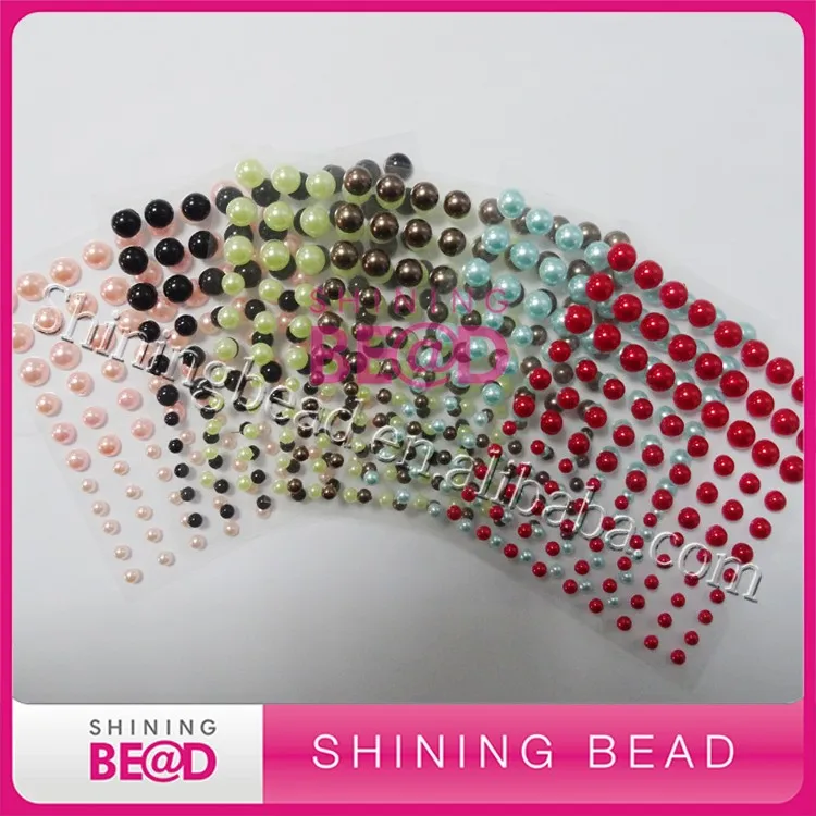 Self Adhesive Mixed 3 Size Round Pearls And Rhinestone Stickers Sheets ...