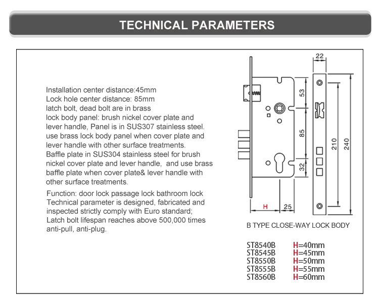 European Brass 60mm Backset Mechanical Security Mortise Cylinder Lock ...