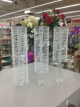 14" Wedding Top Beaded Plate Column Of Centerpiece Iridescent Crystal ...